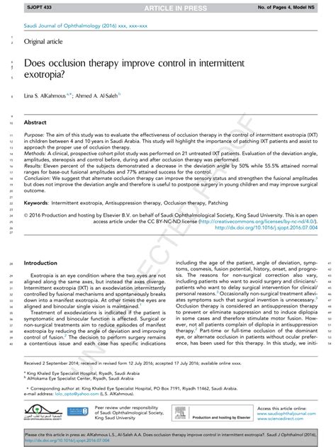 Pdf Does Occlusion Therapy Improve Control In Intermittent Exotropia