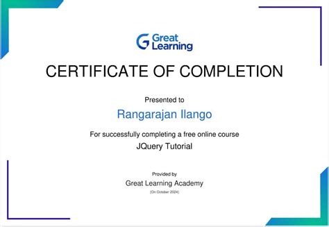 Rangarajan Ilango On Linkedin Successfully Completed The Jquery Course From Great Learning