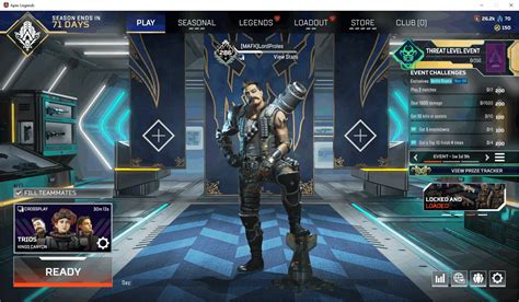 Level Account 286 Legendary Items 52 Lifetime Kills 3541 Apex Coins 150 Crafting