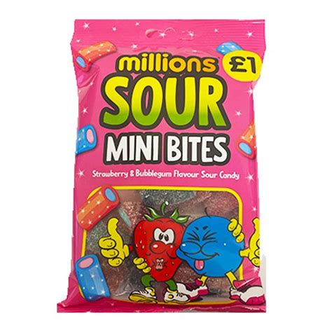 Millions Sour Mini Bites Strawberry And Bubblegum 140g Jessica S Sweets