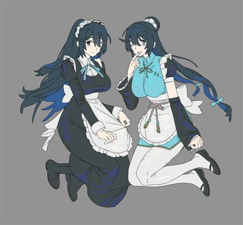 Hong Lu Project Moon Limbus Company Project Moon Highres 2girls Apron Aqua Dress Black