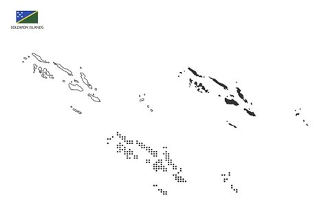 솔로몬 제도의 3 버전은 얇은 검은 색 윤곽 단순 스타일 블랙 닷 스타일과 다크 섀도우 스타일로 도시 벡터를 매핑합니다 모든 흰색 배경에 개념에 대한 스톡 벡터 아트 및