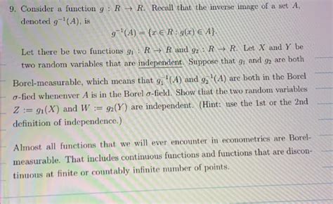 Solved 9 Consider A Function G RR Recall That The Inverse Chegg Com