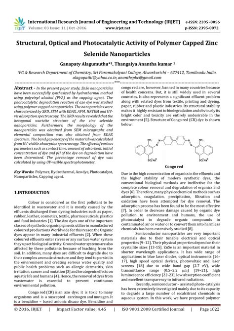Pdf Structural Optical And Photocatalytic Activity Of Polymer Capped Zinc Selenide Nanoparticles