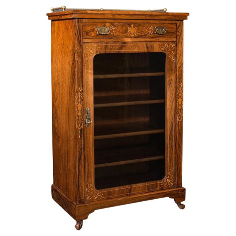 Tall Antique Vitrine Cabinet English Display Case Bookcase Regency