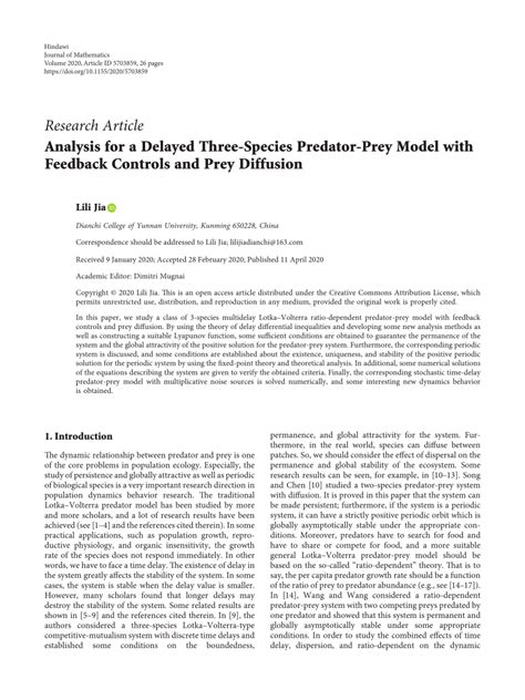 Pdf Analysis For A Delayed Three Species Predator Prey Model With