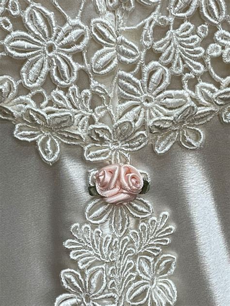 90s Flora Nikrooz White Satin Nightgown Daisy Lace Gem