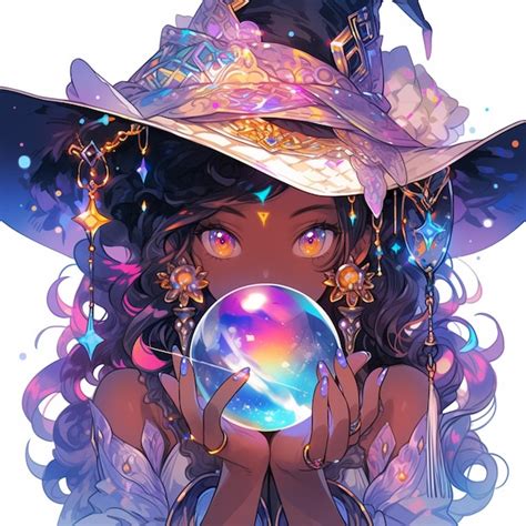 Anime Girl With A Hat Holding A Crystal Ball Generative Ai Premium Ai