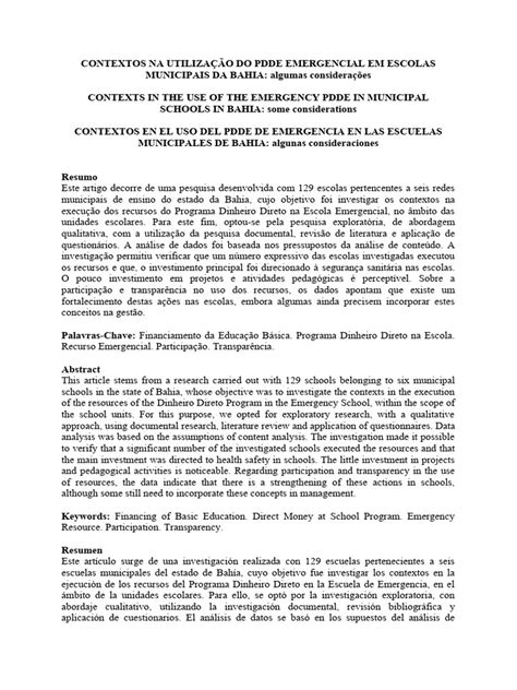 Artigo Sobre A ExecuÇÃo Do Pdde Emergencial Em Escolas Municipais Da