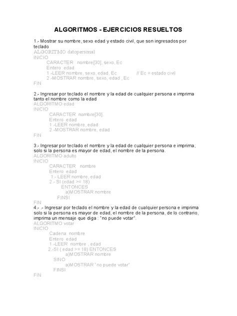 Algoritmos Ejercicios Resueltos Pdf División Matemáticas Salario