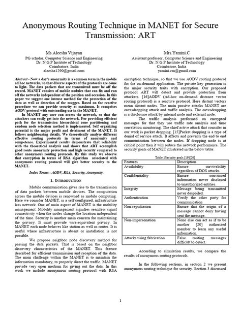 Anonymous Routing Technique In Manet For Secure Transmission Pdf Wireless Ad Hoc Network