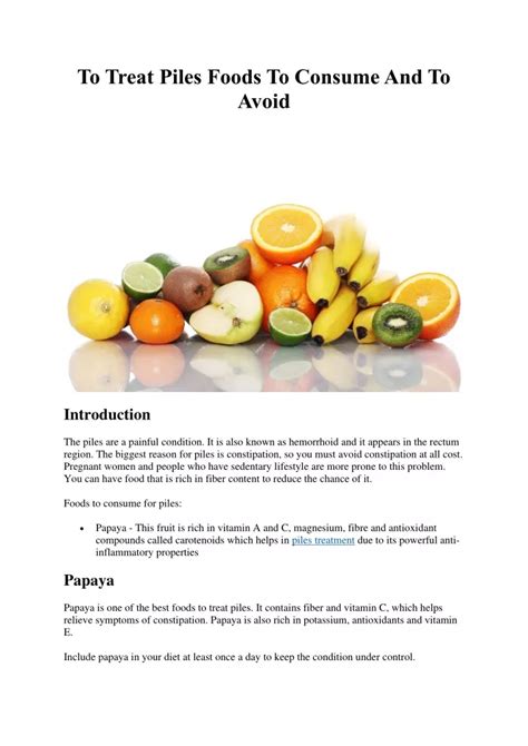 PPT Food To Consume And Avoid For Piles PowerPoint Presentation Free