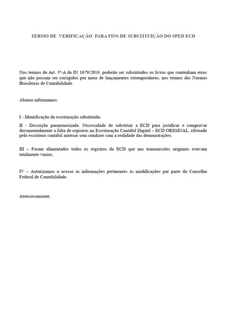 Termo De Verificação De Substituição Da Ecd 2018 Leal 2 Pdf