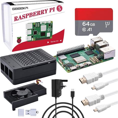 Geeekpi Starter Kit For Raspberry Pi 5 8gb With Raspberry Pi 5 And Active Cooler Case 64gb Card
