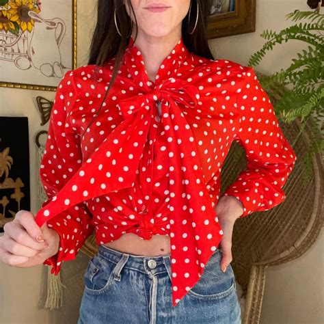 American Vintage Womens Red And White Blouse Depop