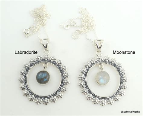 18 Inch Sterling Silver Round Floral Labradorite Or Moonstone Etsy