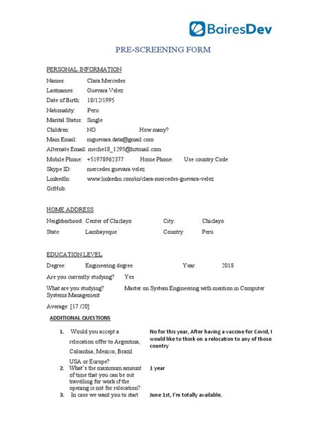 Prescreening Form Nb Pdf Computing Communication