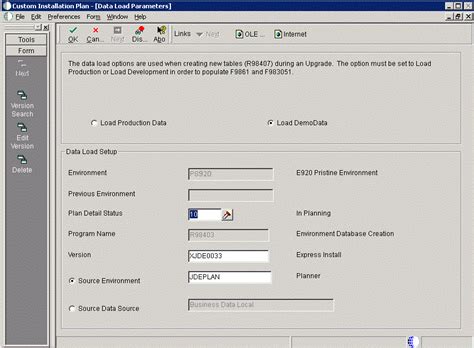 Specifying Environment Data Load Parameters