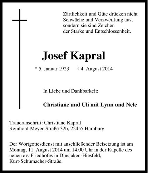 Traueranzeigen Von Josef Kapral Trauer In Nrw De