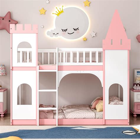 Biadnbz Twin Over Twin Bunk Bed With Ladder And Door
