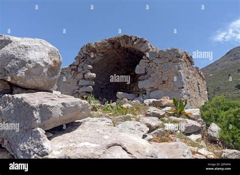 Taxiarchis Ruined Church Tilos Island Dodecanese Greece Stock Photo