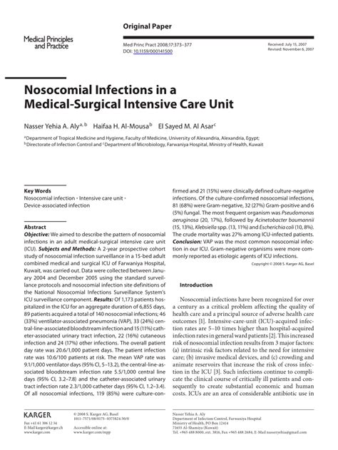 Pdf Nosocomial Infections In A Medical Surgical Intensive Care Unit