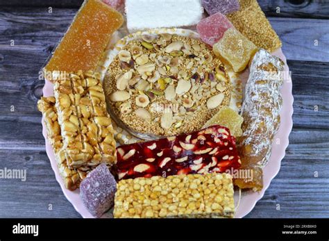 Collection Of Eastern Candy Chickpeas Peanuts Sesame Creamy Taffy Sugar Jelly Nuts