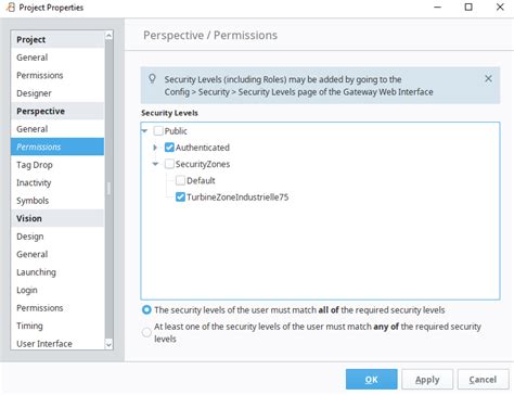 config security zones perspective project ignition inductive