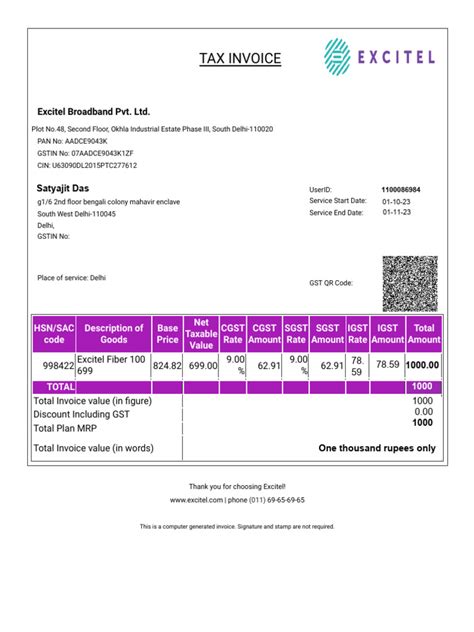 Oct Wi Fi Bill Excitel Pdf Invoice Public Finance