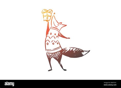 Christmas Fox T Greeting Celebration Concept Hand Drawn