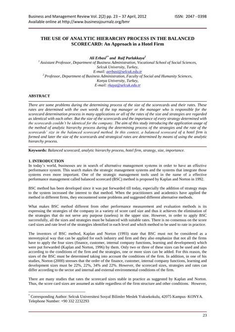 Pdf The Use Of Analytic Hierarchy Process In The Balanced · The