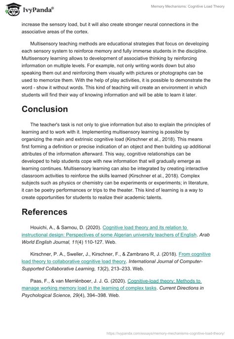 Memory Mechanisms Cognitive Load Theory Words Essay Example
