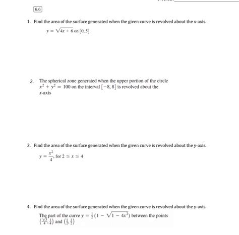Solved 66 1 Find The Area Of The Surface Generated When