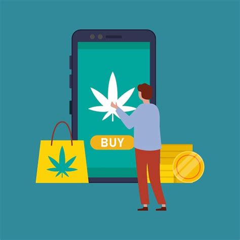Joven Comprando Cannabis En Un Teléfono Celular Vector Premium