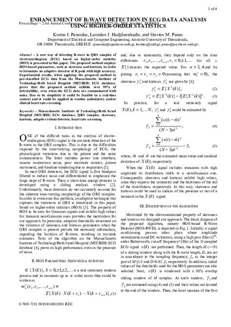 Pdf Enhancement Of R Wave Detection In Ecg Data Analysis Using Higher Order Statistics