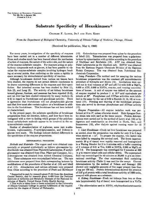 Pdf Substrate Specificity Of Hexokinases