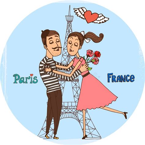 Couples Dans L Amour Avec Tour Eiffel De Paris Illustration De Vecteur