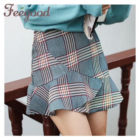 Autumn Winter Short Striped Skirt Women All Match Elegant Stitching