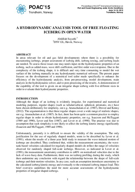 Pdf A Hydrodynamic Analysis Tool Of Free Floating Iceberg In Open Water