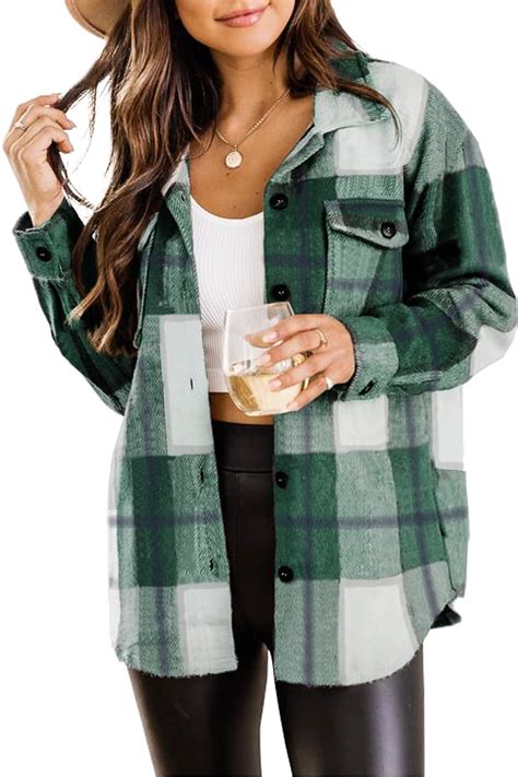 Rosvigor Flannel Shirts For Women Plaid Jackets Long Sleeve Shackets
