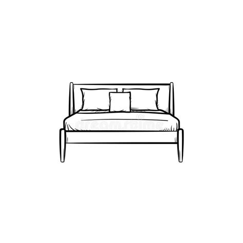 Bed With Pillows Hand Drawn Sketch Icon Stock Vector Illustration Of