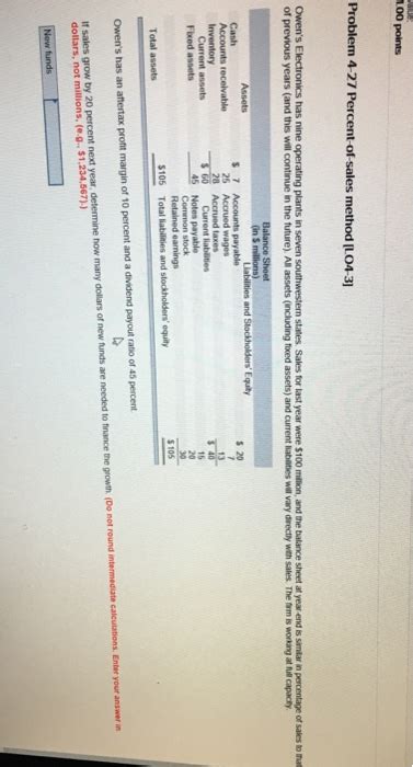 Solved 100 Points Problem 4 27 Percent Of Sales Method