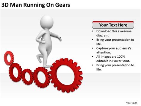 D Man Running On Gears Ppt Graphics Icons Powerpoint PowerPoint Shapes PowerPoint Slide