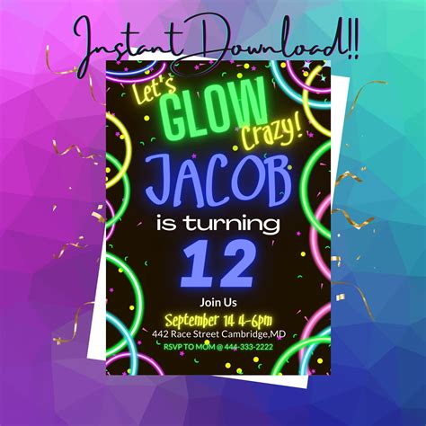 Blacklight Glow Party Invitation Custom Personalized Instant