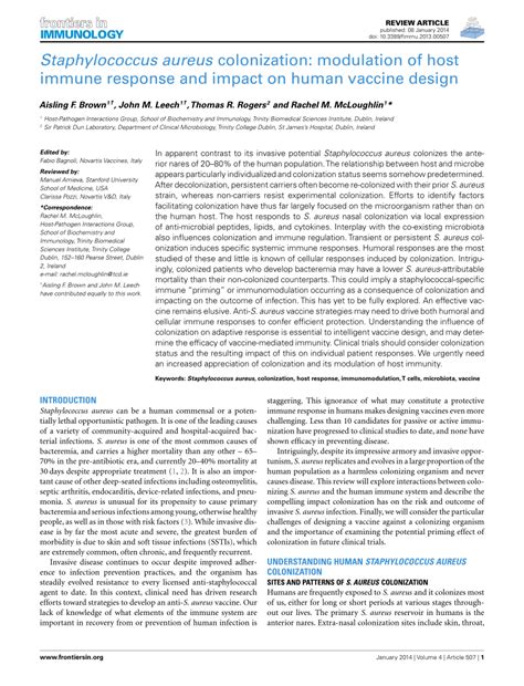 Pdf Staphylococcus Aureus Colonization Modulation Of Host Immune Response And Impact On Human