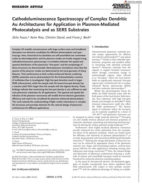 Pdf Cathodoluminescence Spectroscopy Of Complex Dendritic Au