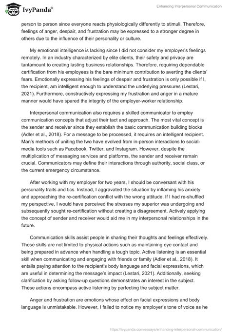 Enhancing Interpersonal Communication 853 Words Essay Example