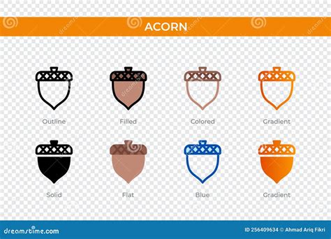 Acorn Icon In Different Style Acorn Vector Icons Designed In Outline Solid Colored Filled