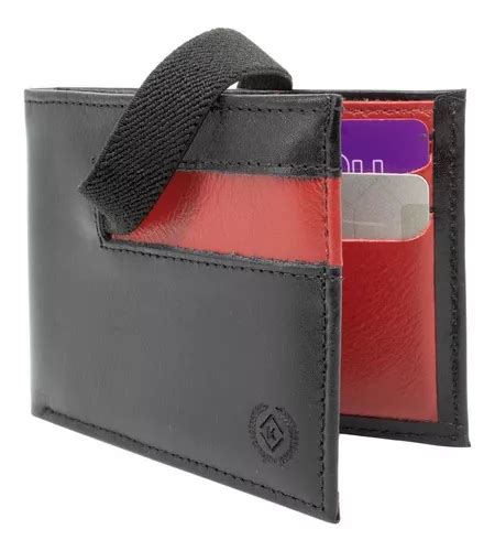Cartera de cuero genuino para hombre con cierre elástico color negro