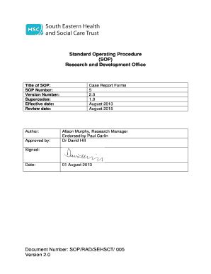 Fillable Online Standard Operating Procedure SOP Research And